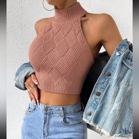 Tops | Sexy Sleeveless Sweater Knit Halter Neck Cropped Tank Top | Poshmark